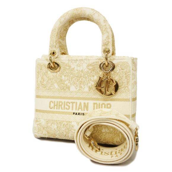 Dior | Bags | Christian Dior Handbag Lady Delight Canvas White Gold ...